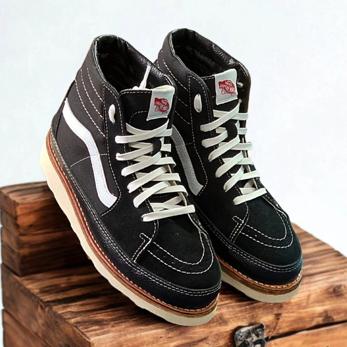 Recrafted Vans Sk8-Hi – Black & White | Resoleable Leather Sneaker-Boot ...